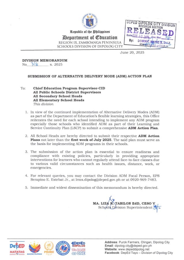 DIV.MEMO318 r318 June 30, 2025- SUBMISSION OF ALTERNATIVE DELIVERY MODE ...