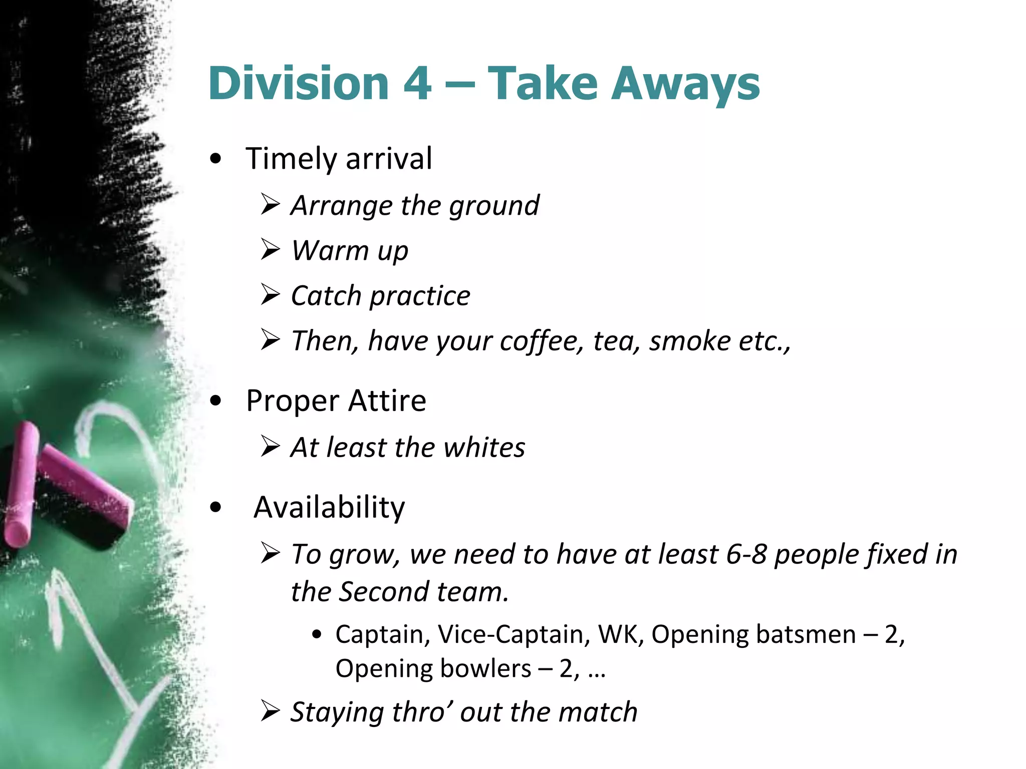 Division 4 Captains Report | PPTX | Cricket | Sports