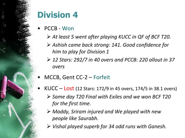 Division 4 Captains Report | PPTX | Cricket | Sports