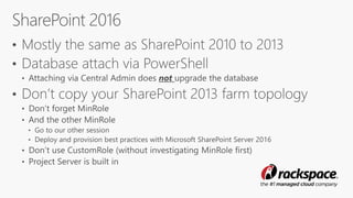 Dive into Microsoft SharePoint Server 2016 Upgrade, Migration and beyond | PPTX | Databases ...