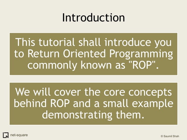 Dive into ROP - a quick introduction to Return Oriented Programming | PPT