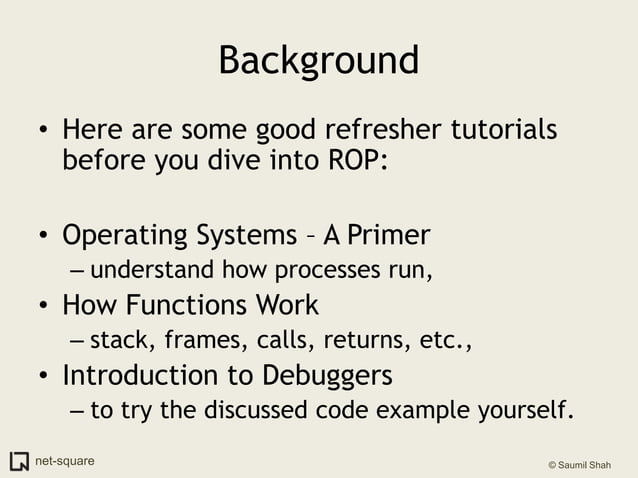 Dive into ROP - a quick introduction to Return Oriented Programming | PPT