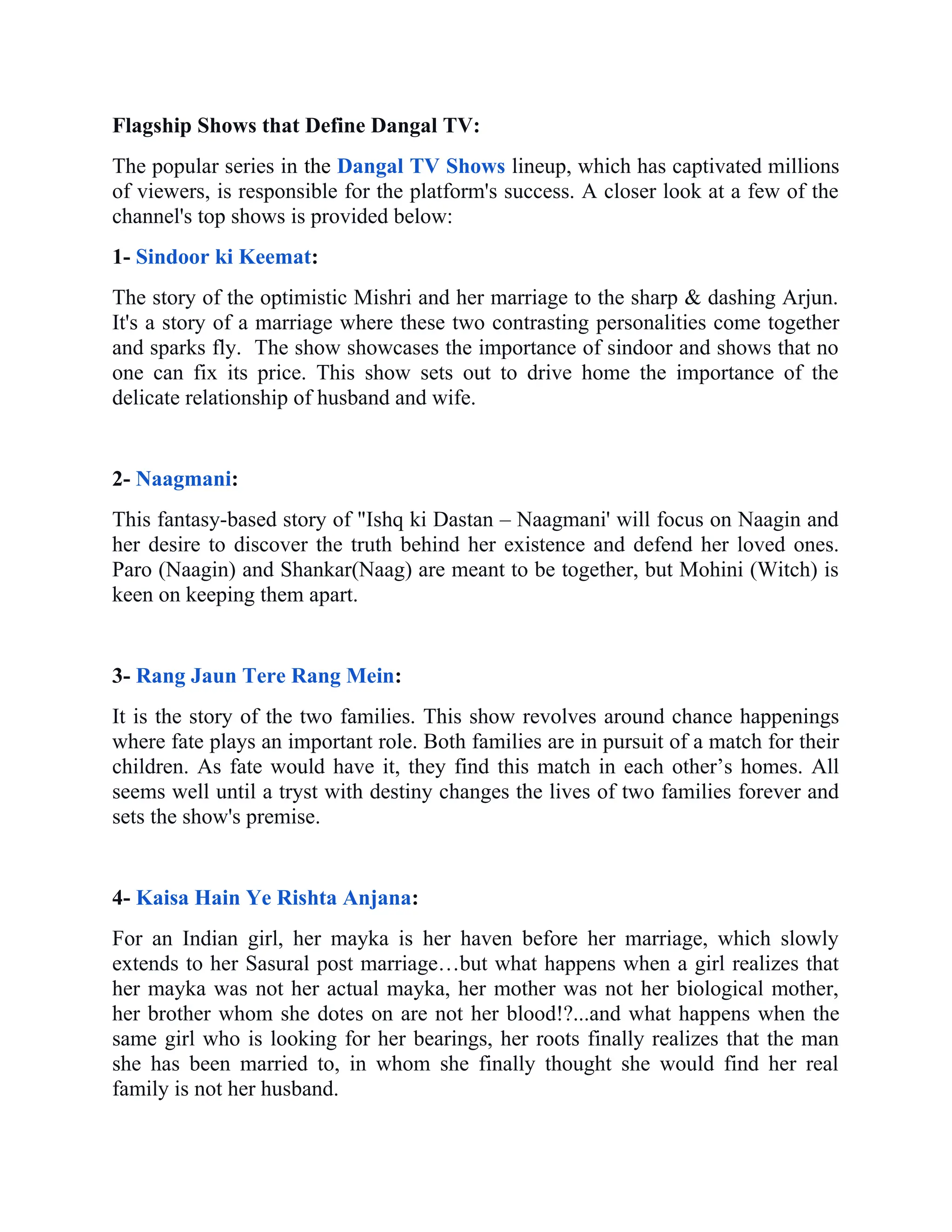 Dive Into The Entertainment World Of Dangal TV Shows Only On Dangal Play. | PDF