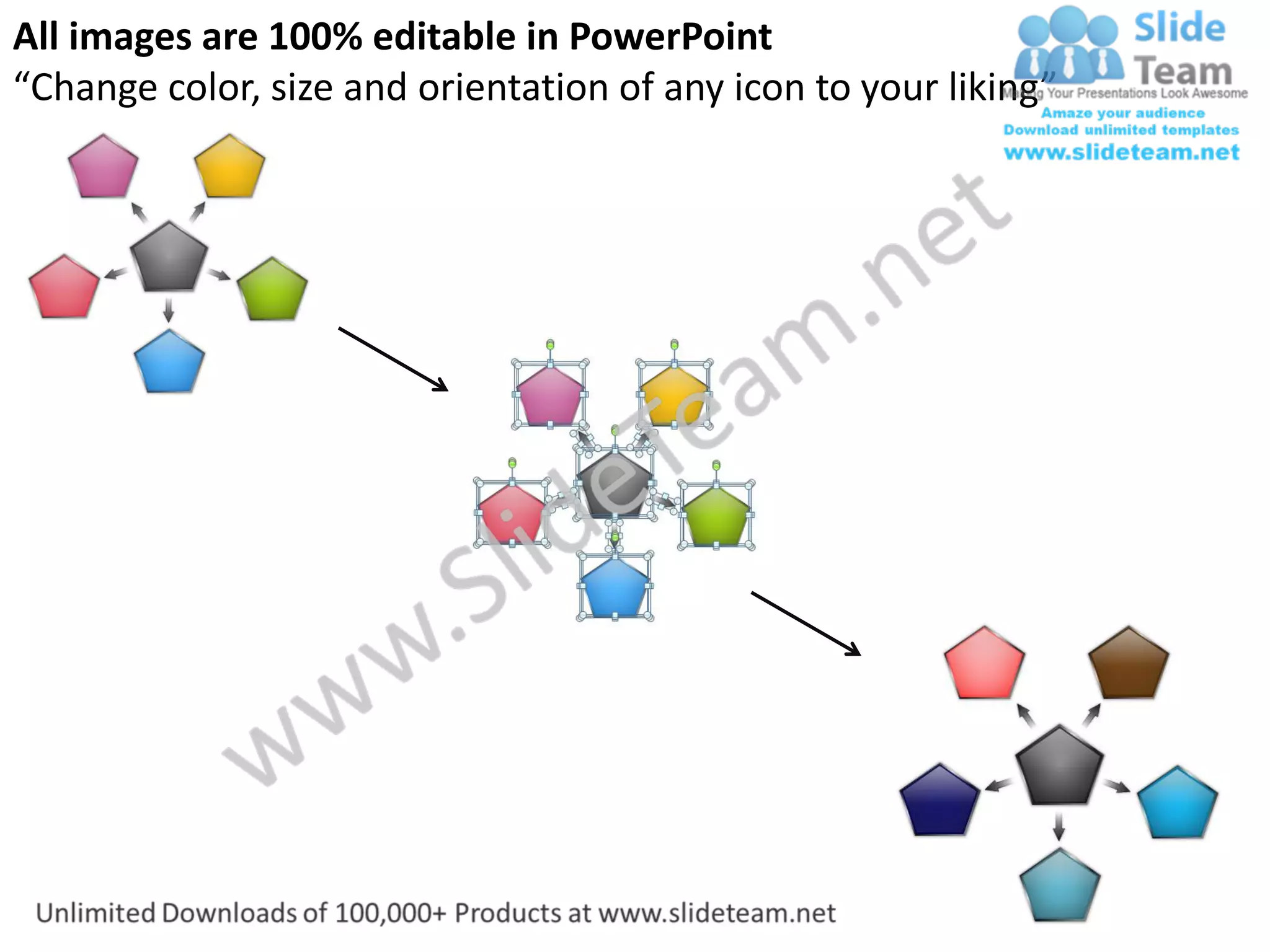 Diverging actions flow chart 5 stages charts and networks power point ...