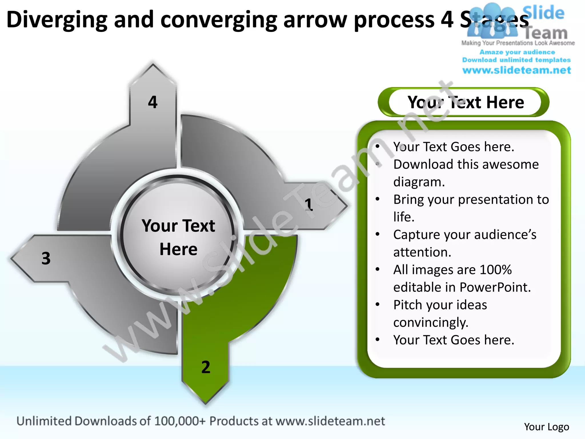 Diverging and converging arrow process 4 stages charts networks power point slides | PDF