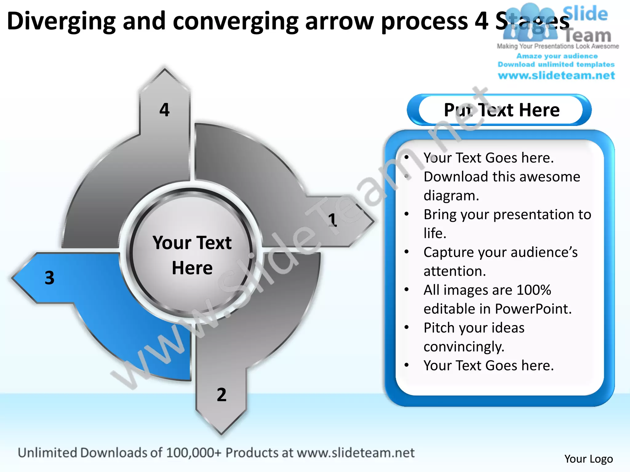 Diverging and converging arrow process 4 stages charts networks power ...