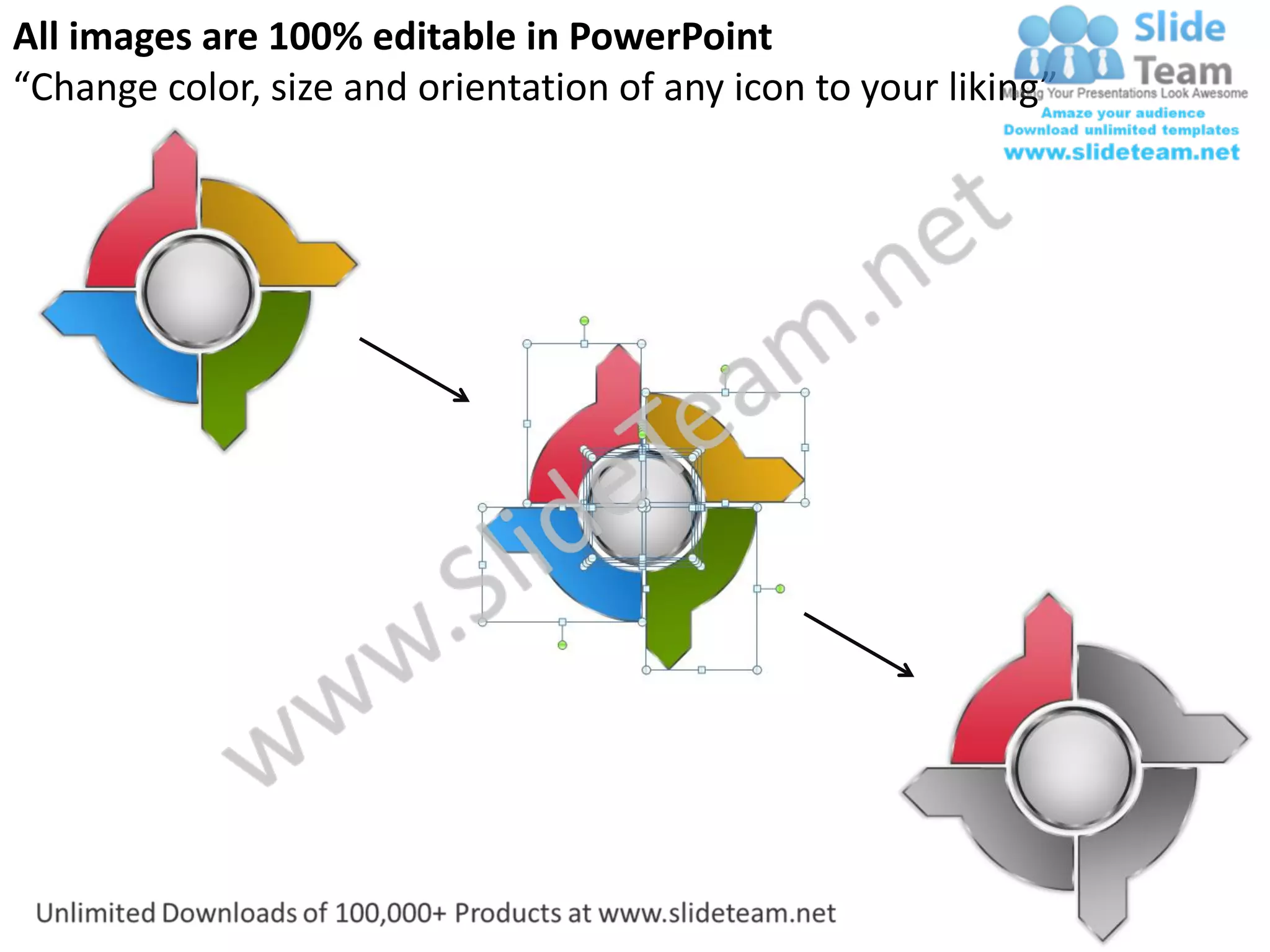 Diverging and converging arrow process 4 stages charts networks power ...