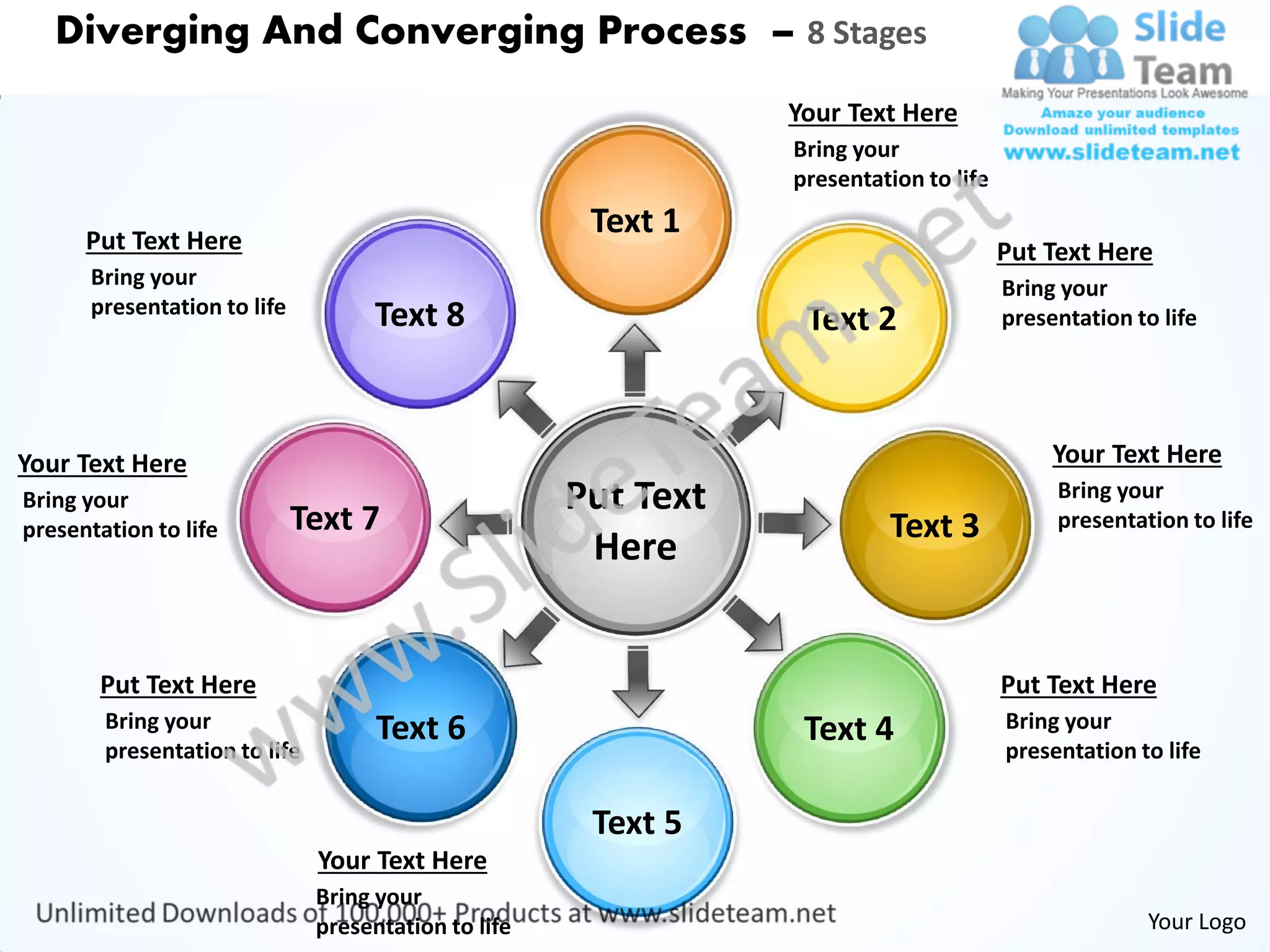 Diverging and converging process 8 stages circular flow motion diagram ...