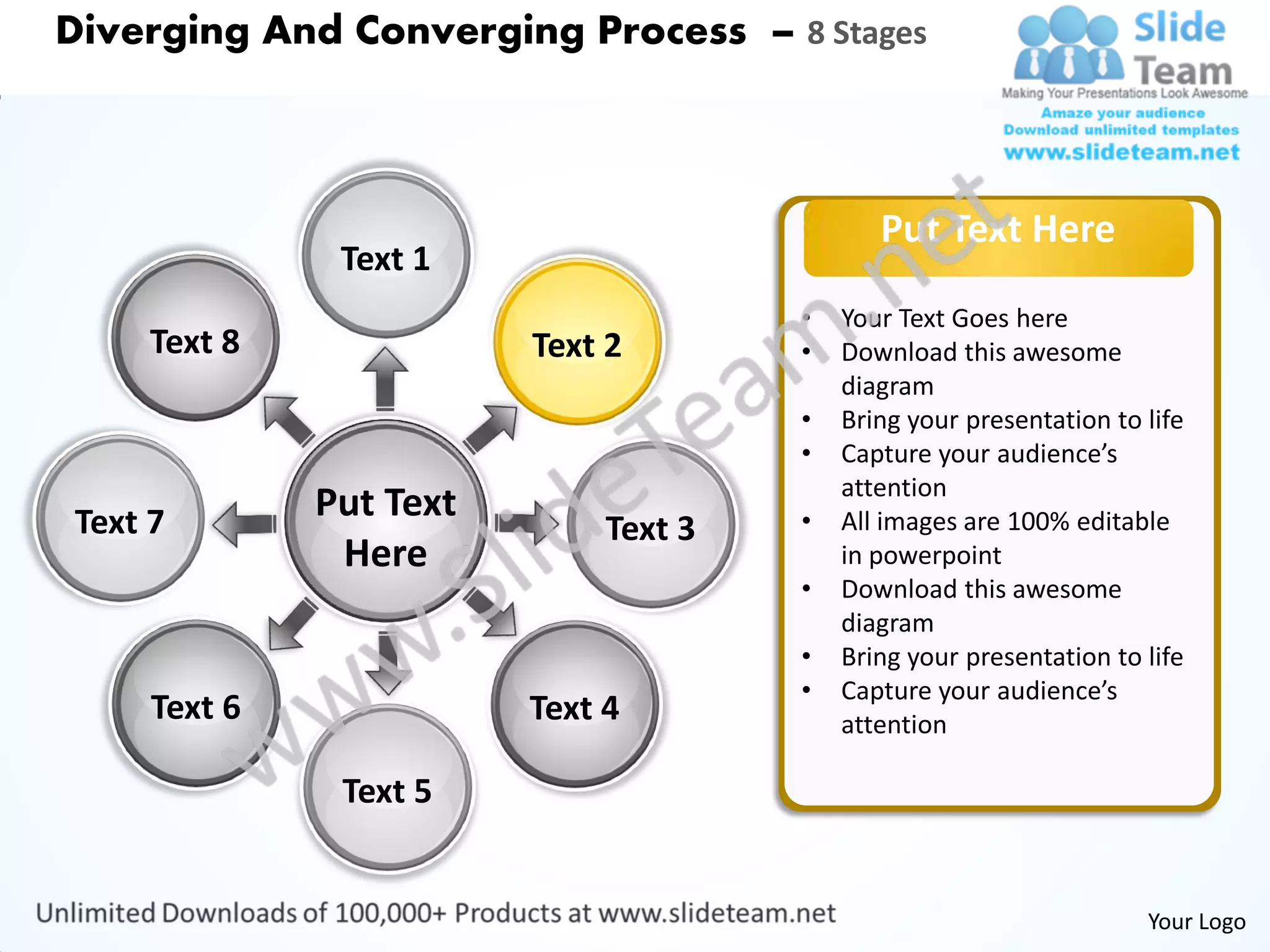 Diverging and converging process 8 stages circular flow motion diagram ...