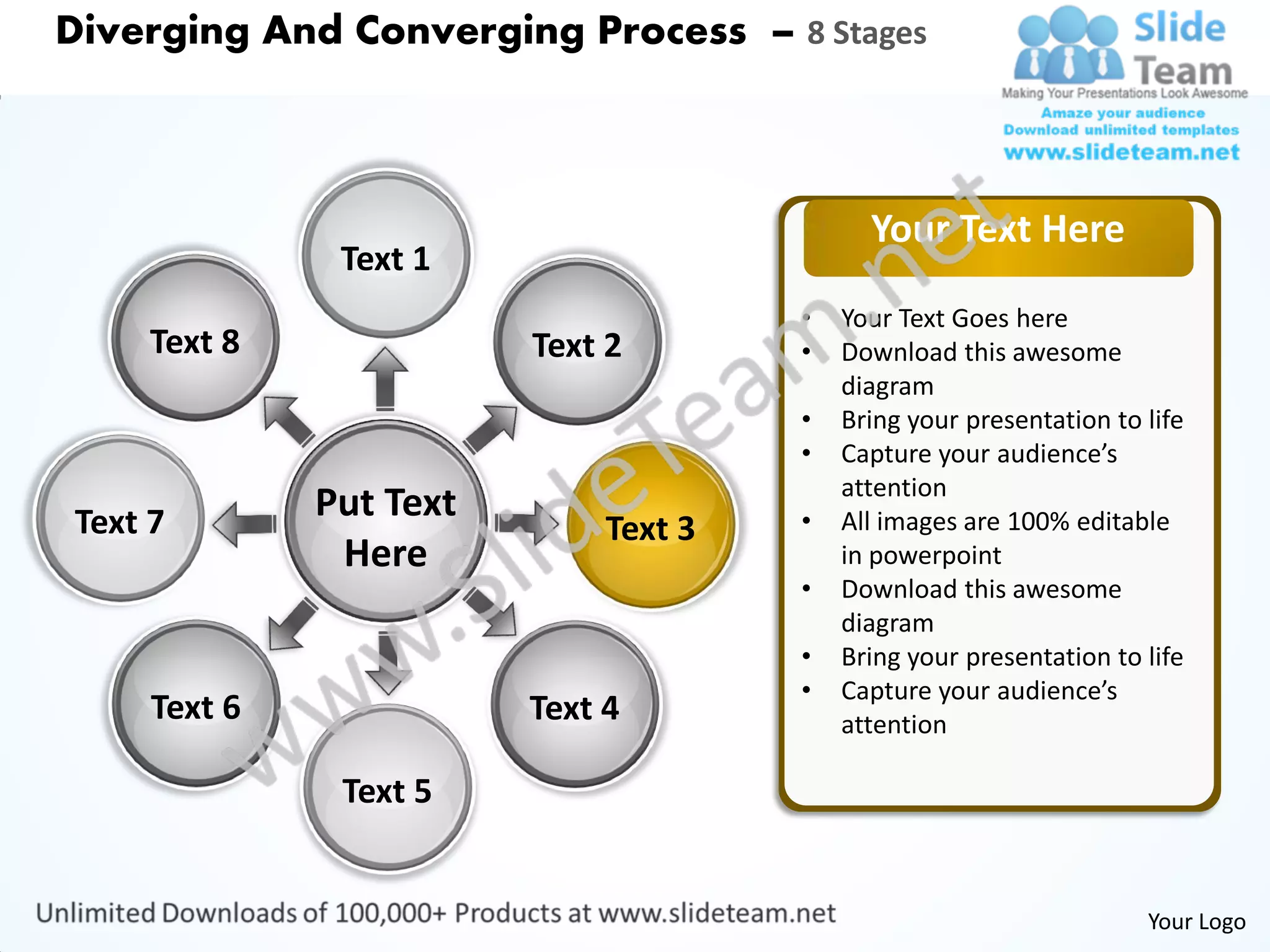 Diverging and converging process 8 stages circular flow motion diagram ...