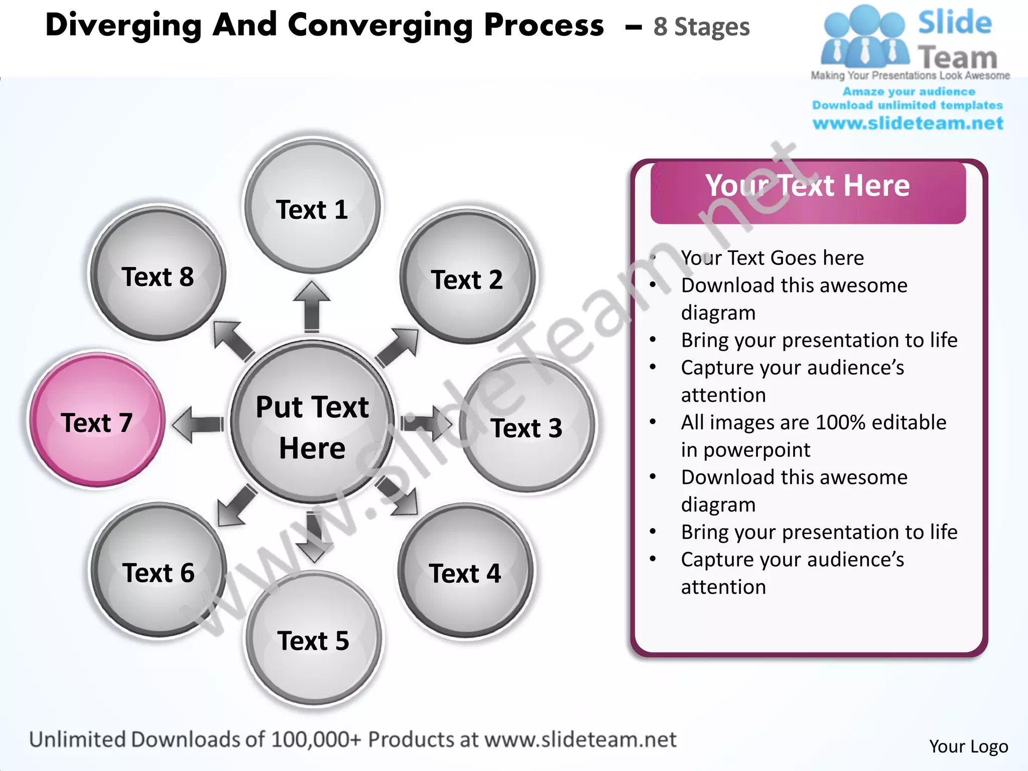 Diverging and converging process 8 stages circular flow motion diagram ...