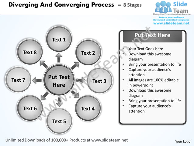 Diverging and converging process 8 stages circular flow motion diagram ...