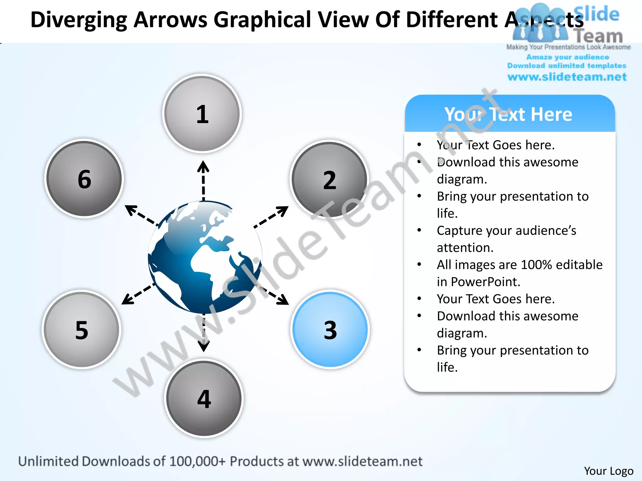 Diverging arrows graphical view of different aspects cycle flow chart ...