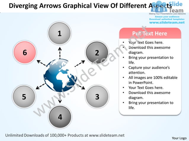 Diverging arrows graphical view of different aspects cycle flow chart ...