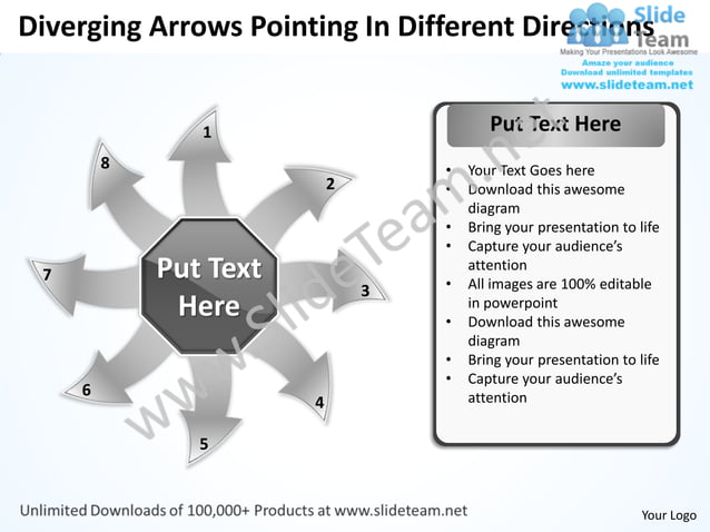 Diverging arrows pointing different directions circular motion network ...