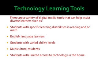 Diverse classroom learners and technology | PPT