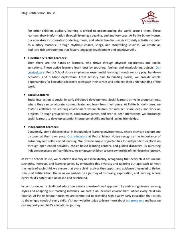 Diverse Learning Styles In Early Childhood Education pdf
