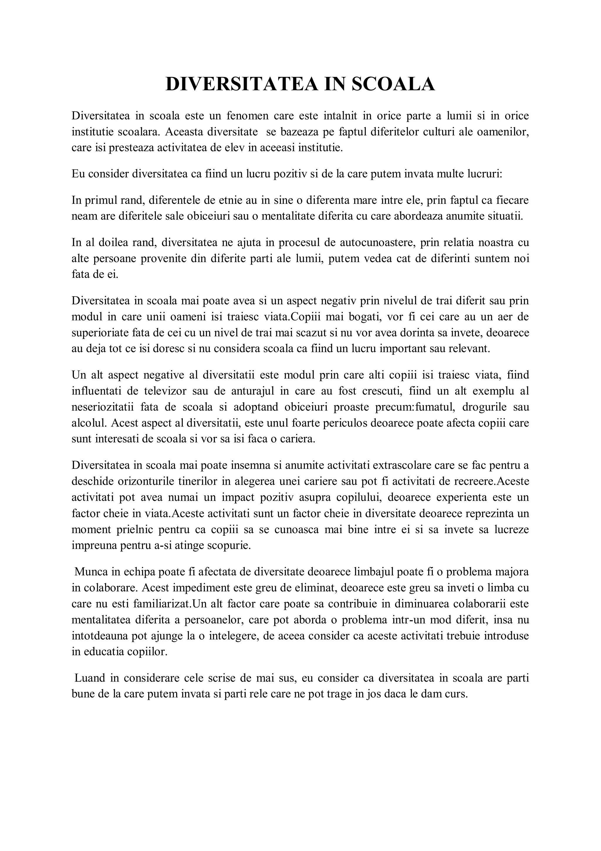 Diversitatea in scoala | PDF