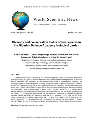 Diversity and conservation status of tree species in the NDA biological ...