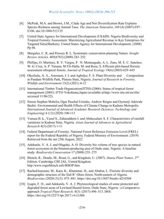 Diversity and conservation status of tree species in the NDA biological ...