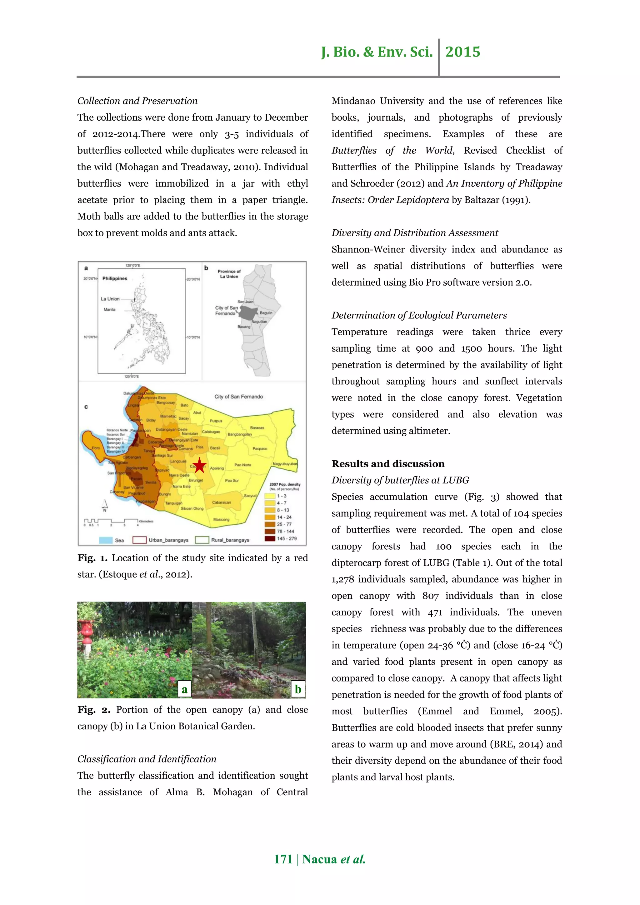 Diversity and distribution of butterflies in the open and close canopy ...
