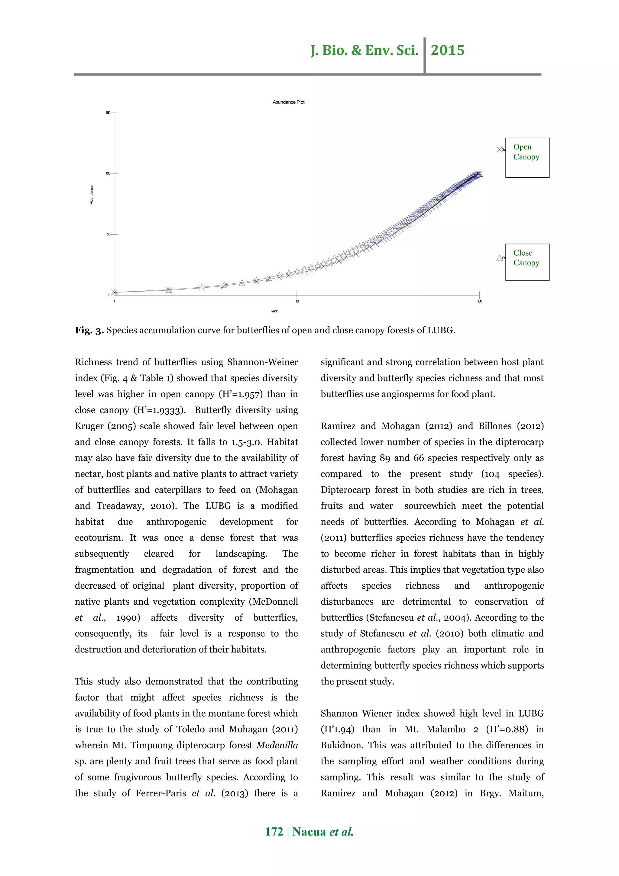 Diversity and distribution of butterflies in the open and close canopy ...
