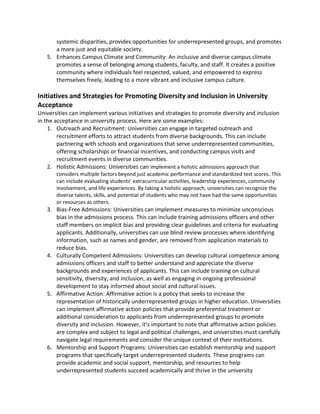 Diversity and Inclusion in University Acceptance: Promoting Access and Equity | PDF