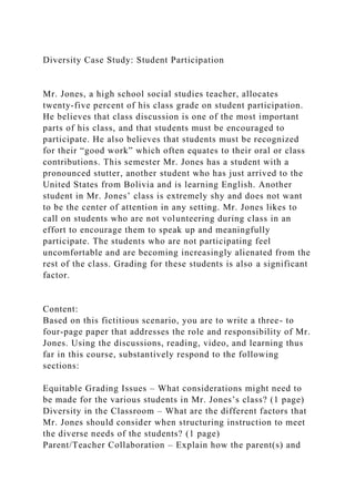Diversity Case Study Student ParticipationMr. Jones, a high s.docx