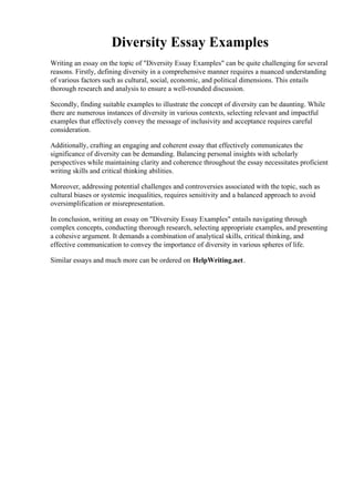 Diversity Essay Examples.pdfDiversity Essay Examples | PDF
