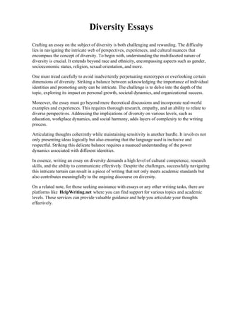 Diversity Essays. Rogue Community College | PDF