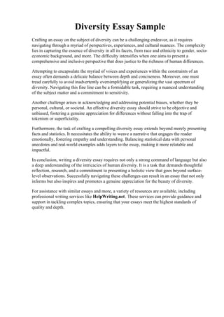 Diversity Essay Sample. Impressive How Will You Contribute To Diversity ...