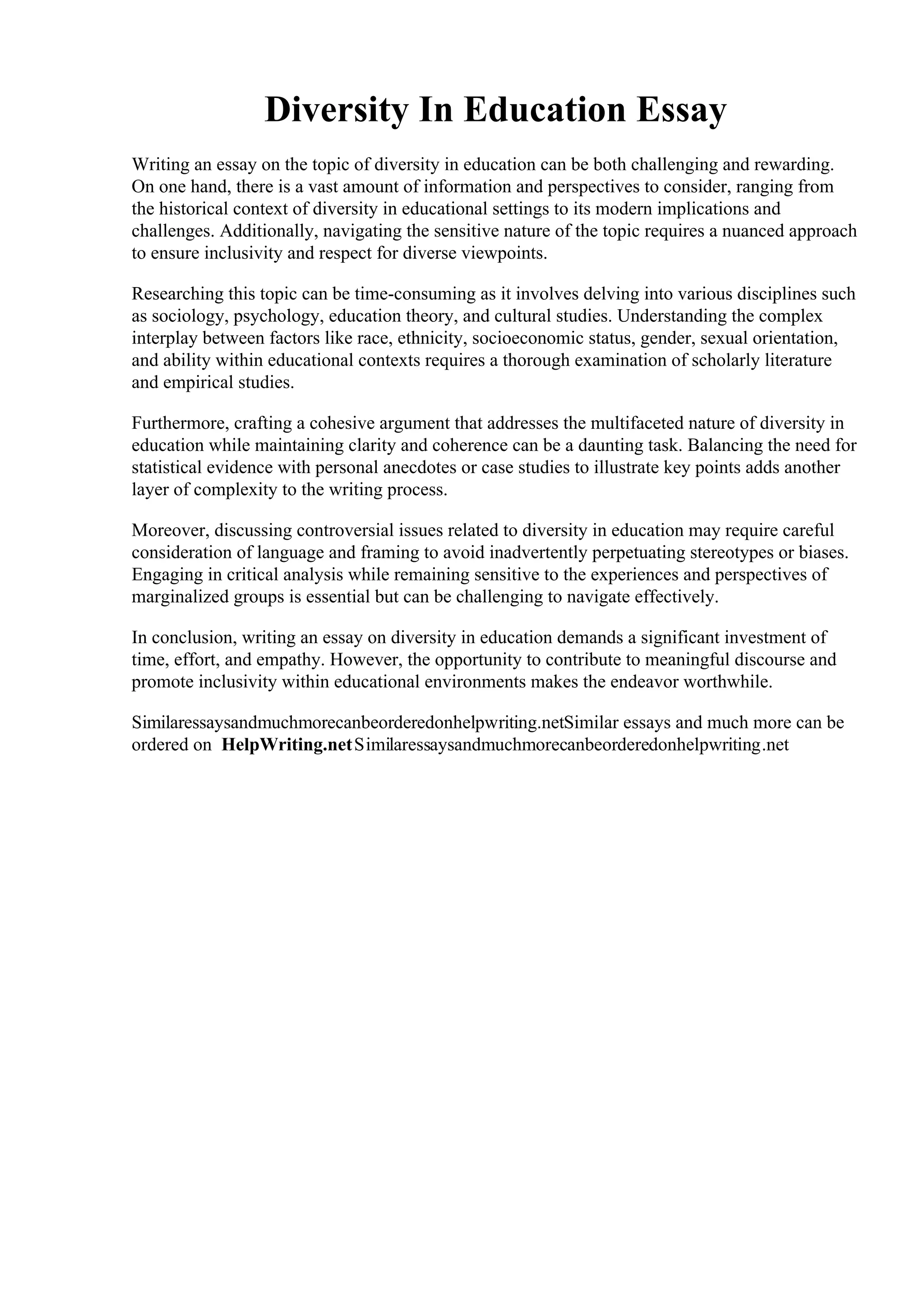 Diversity In Education Essay | PDF