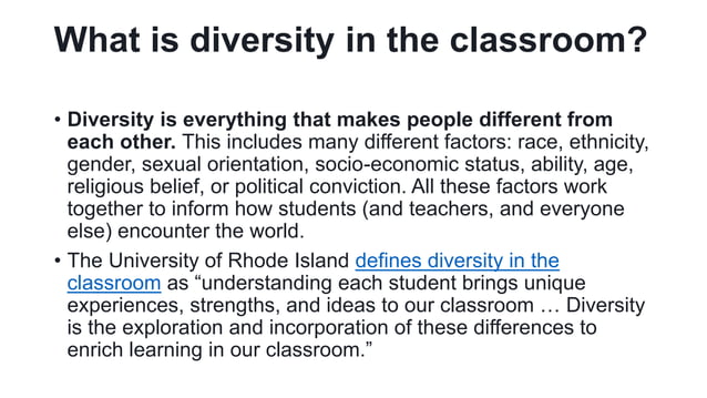 DIVERSITY IN THE CLASSROOM.pptx presents | PPTX