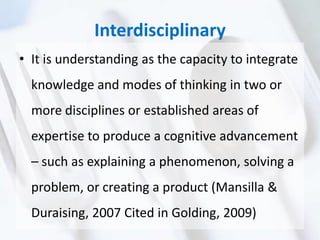 Diversity presentation on interdisciplinary education | PPTX