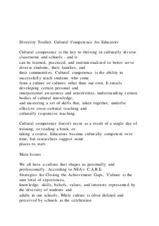 Diversity Toolkit Cultural Competence for Educators Cultu | PDF