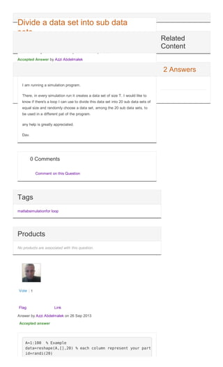 Divide a data set into sub data sets matlab answers - matlab central | PDF