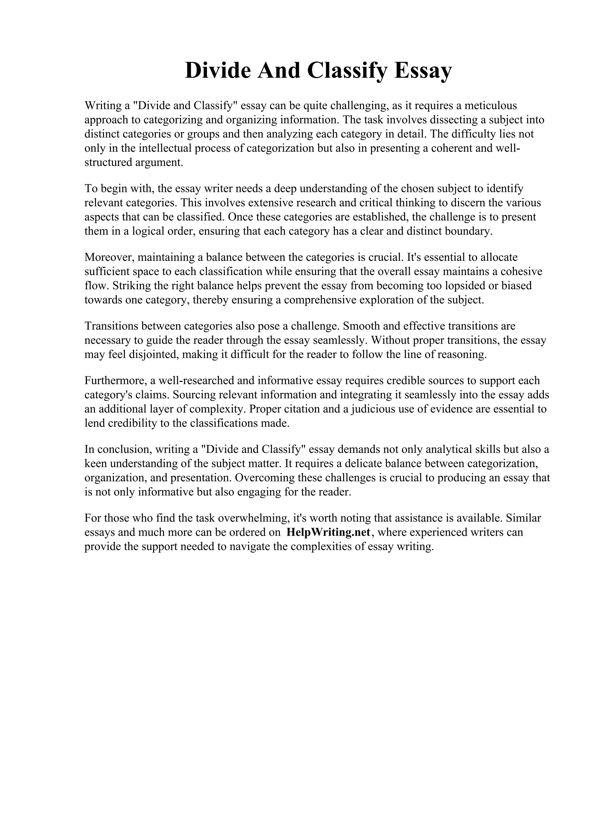 Divide And Classify Essay | PDF