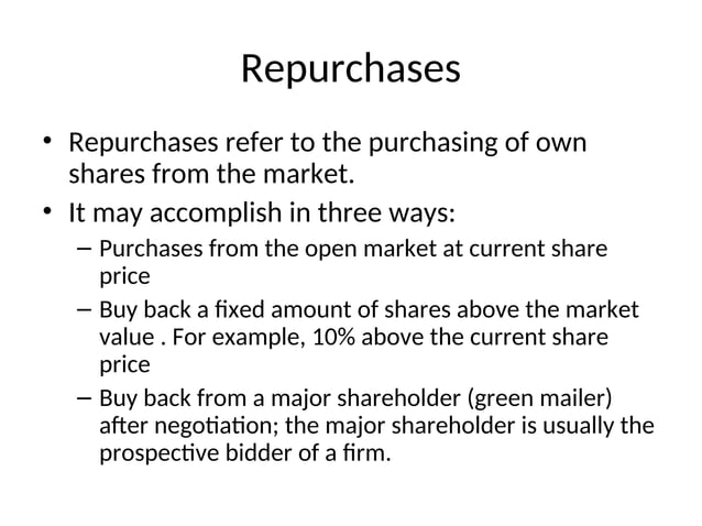 Dividend And Repurchases of stocks and bonds | PPT