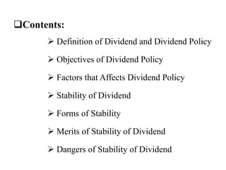 Dividend policy by cursors of business | PPT