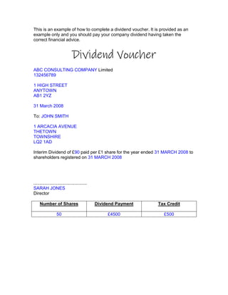 Dividend Certificate Template