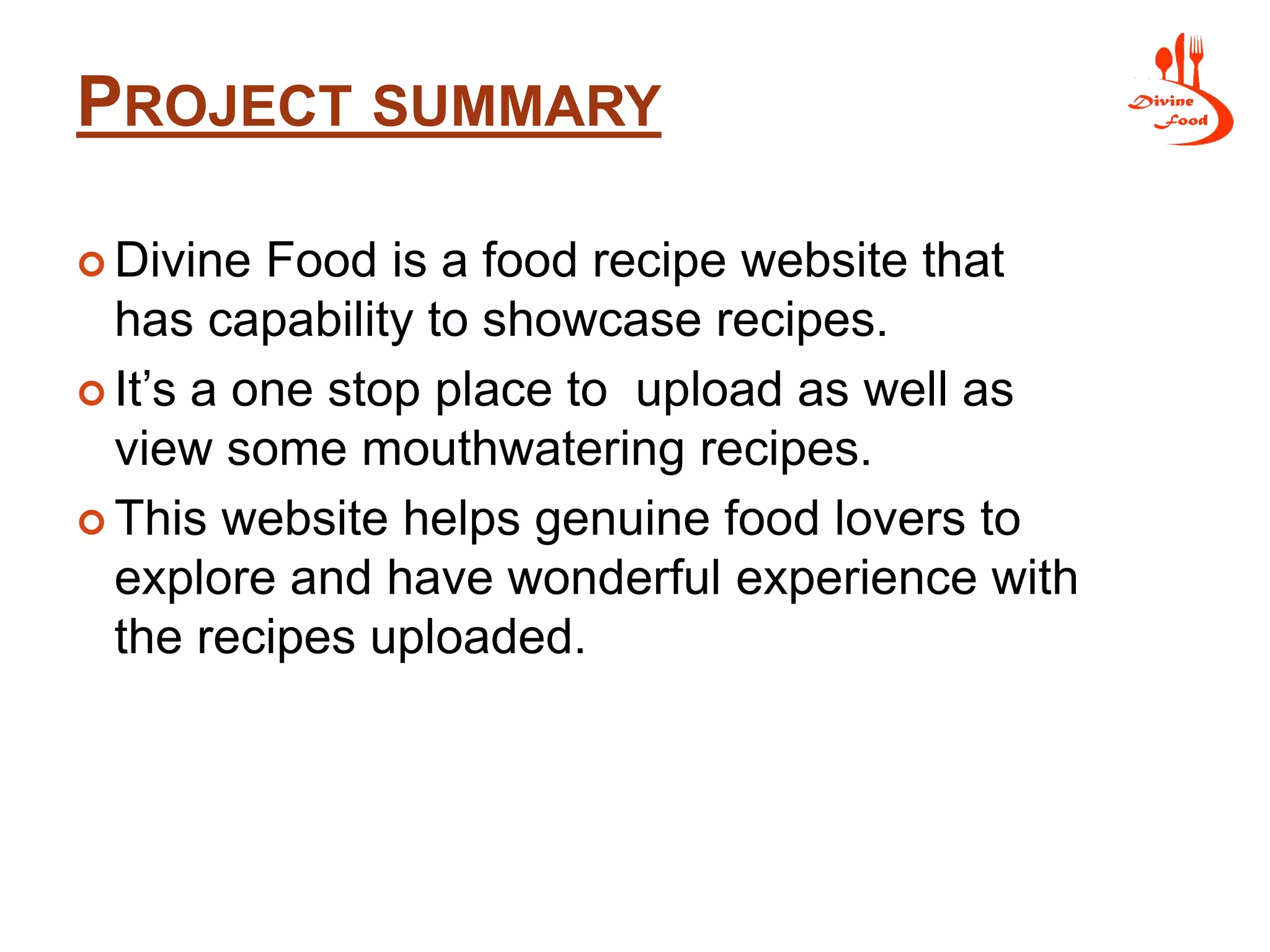Divine food (Food Recipe Website) | PPTX