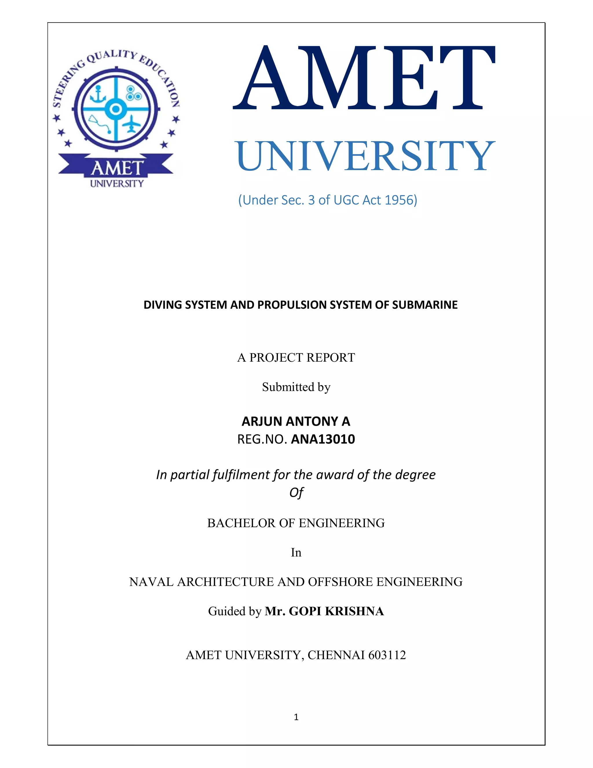 Diving and propulsion system of modern diesel-electric submarine | PDF