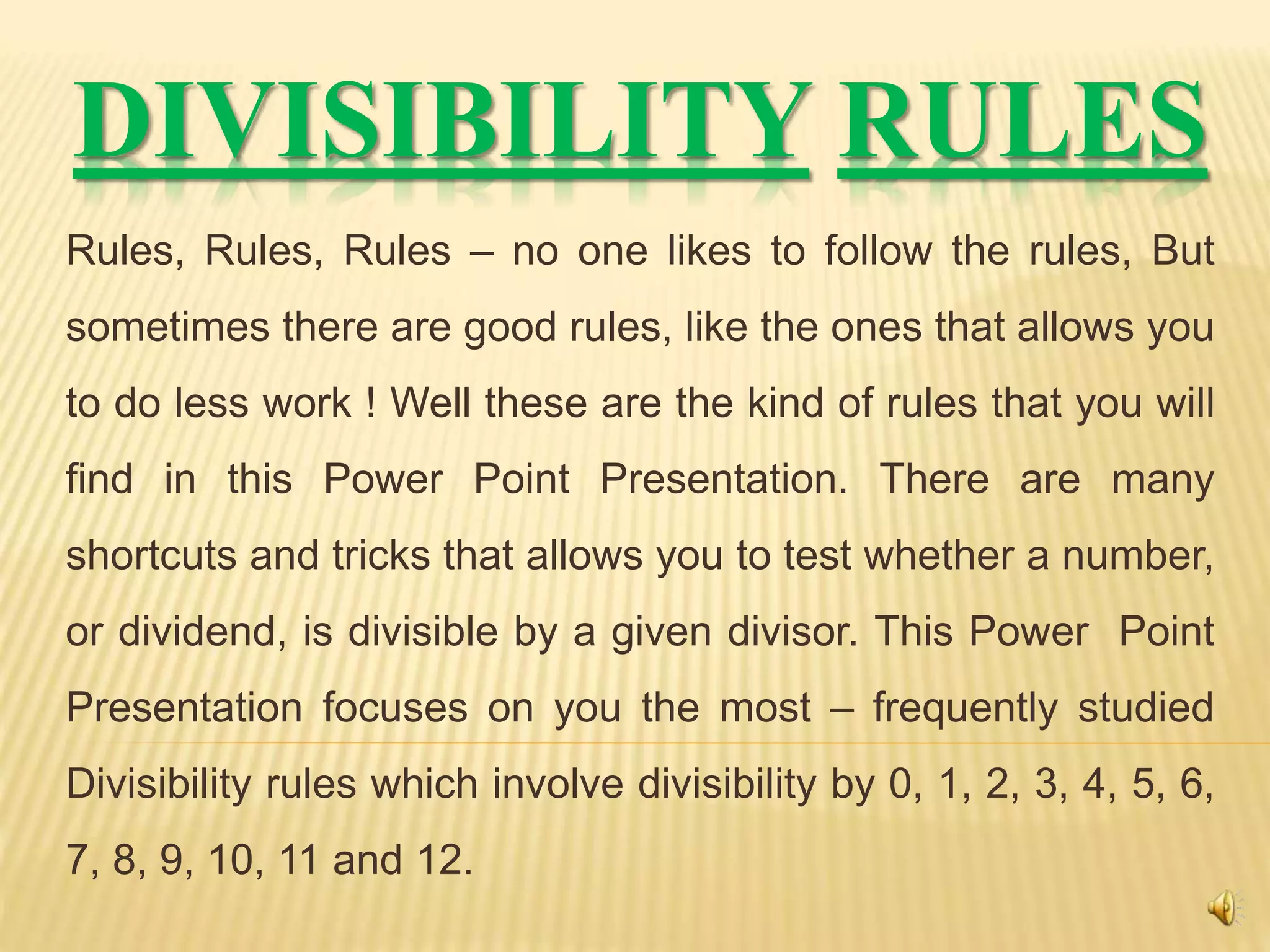 Mathematics - Divisibility Rules From 0 To 12 | PPTX