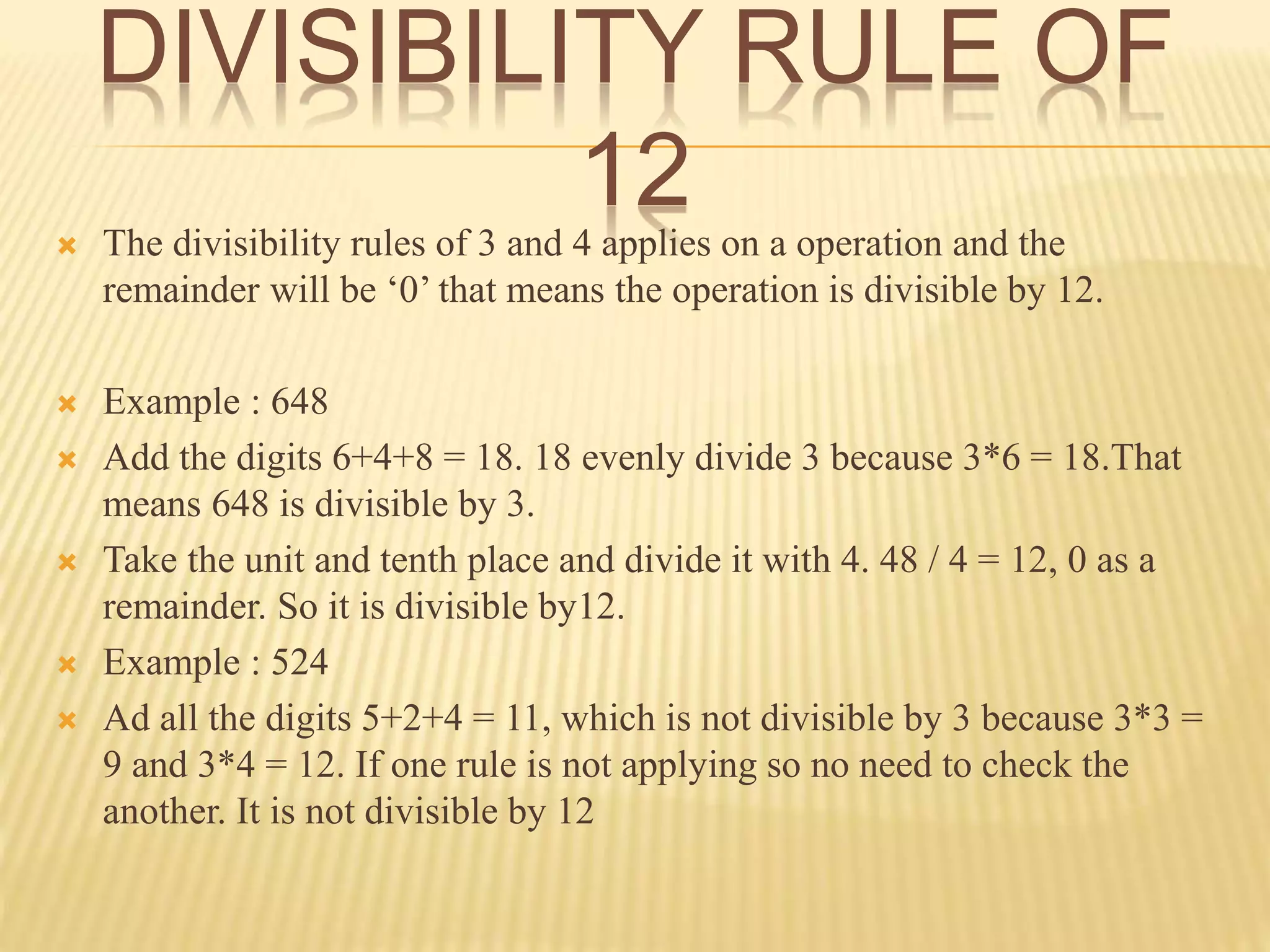 Mathematics - Divisibility Rules From 0 To 12 | PPTX