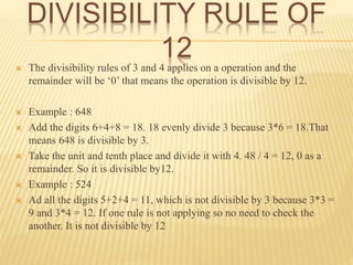 Mathematics - Divisibility Rules From 0 To 12 | PPTX