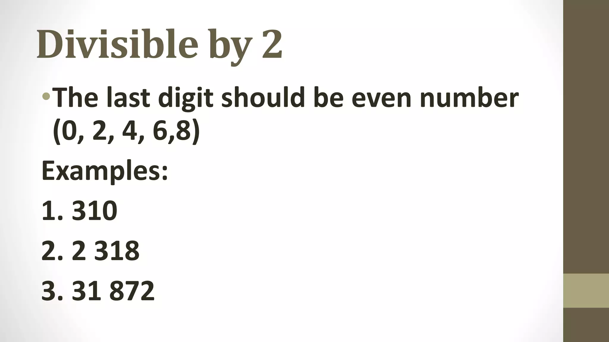 Divisibility rules 2 to 12 | PPTX