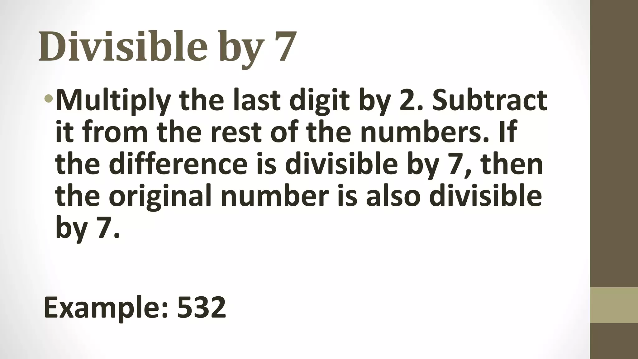 Divisibility rules 2 to 12 | PPTX