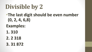 Divisibility rules 2 to 12 | PPTX