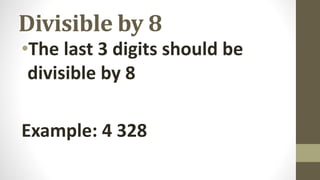 Divisibility rules 2 to 12 | PPTX
