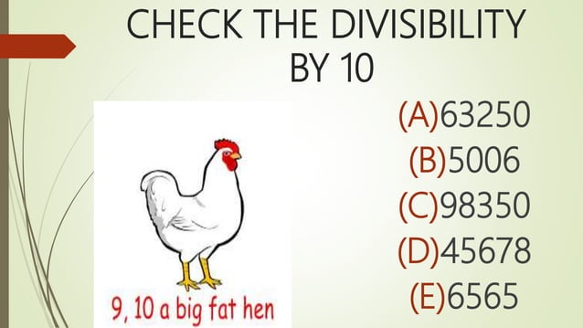 Divisibility tests | PPTX | Standardized Testing | Educational Assessment